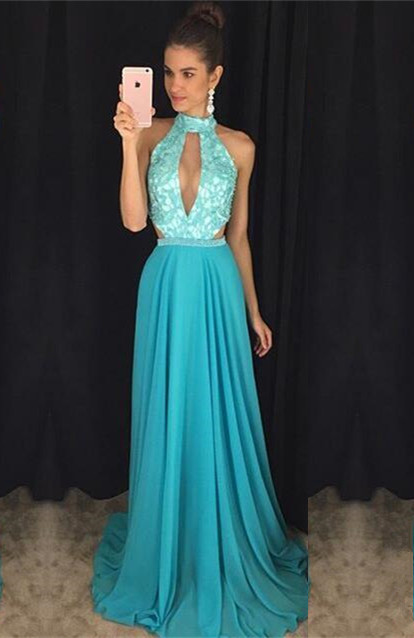Long High Neck Prom Dress With Open Back on Luulla